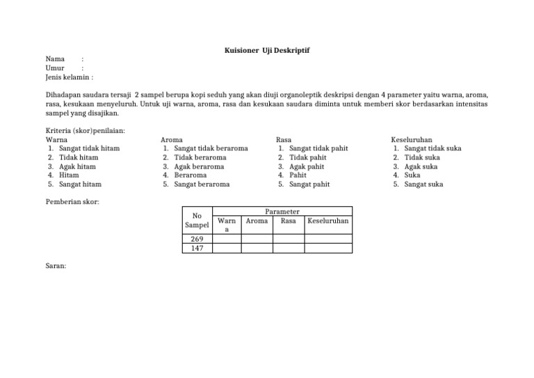 Kuisioner Uji Deskriptif - Jsusucx | PDF