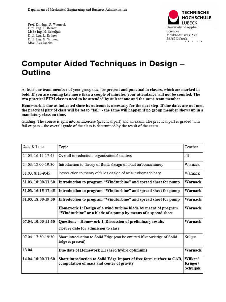 Mechanical Engineering Course Outline | PDF | Computer Aided Design ...
