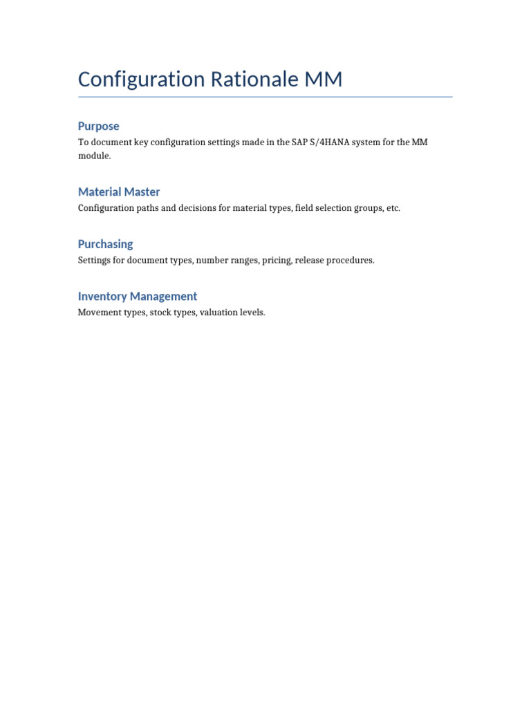MM Configuration Rationale Document | PDF