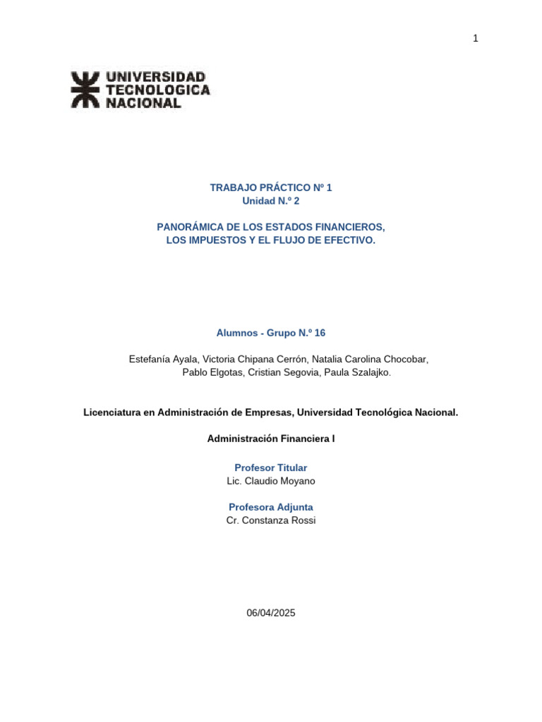 Grupo 16 - TP Nº01 - Estados Contables - UTN | PDF | Hoja de balance | Contabilidad