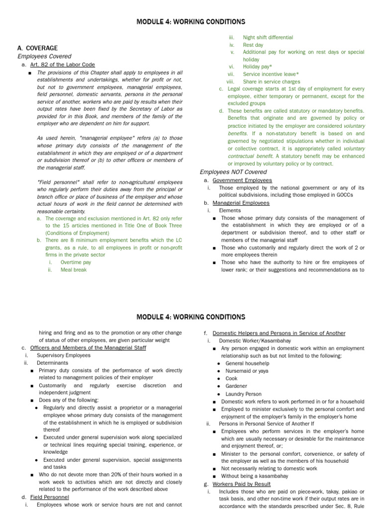 Module 4 - Working Conditions | PDF | Employment | Overtime