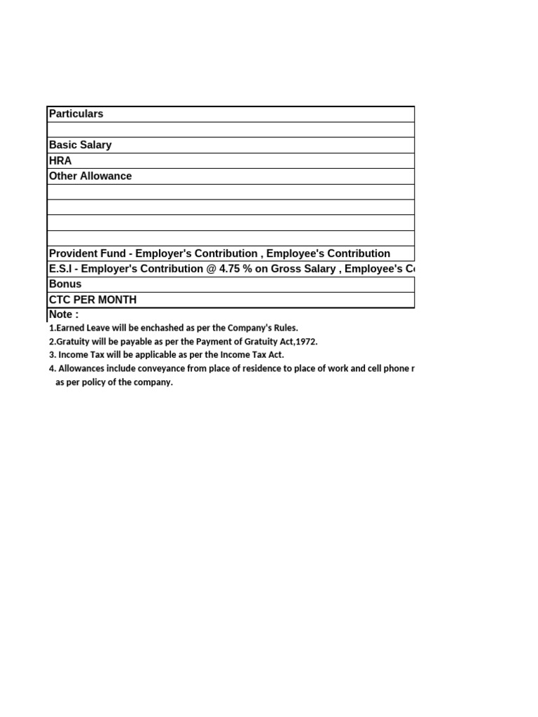EXCEL FORMAT - CTC Rs.15568 | PDF