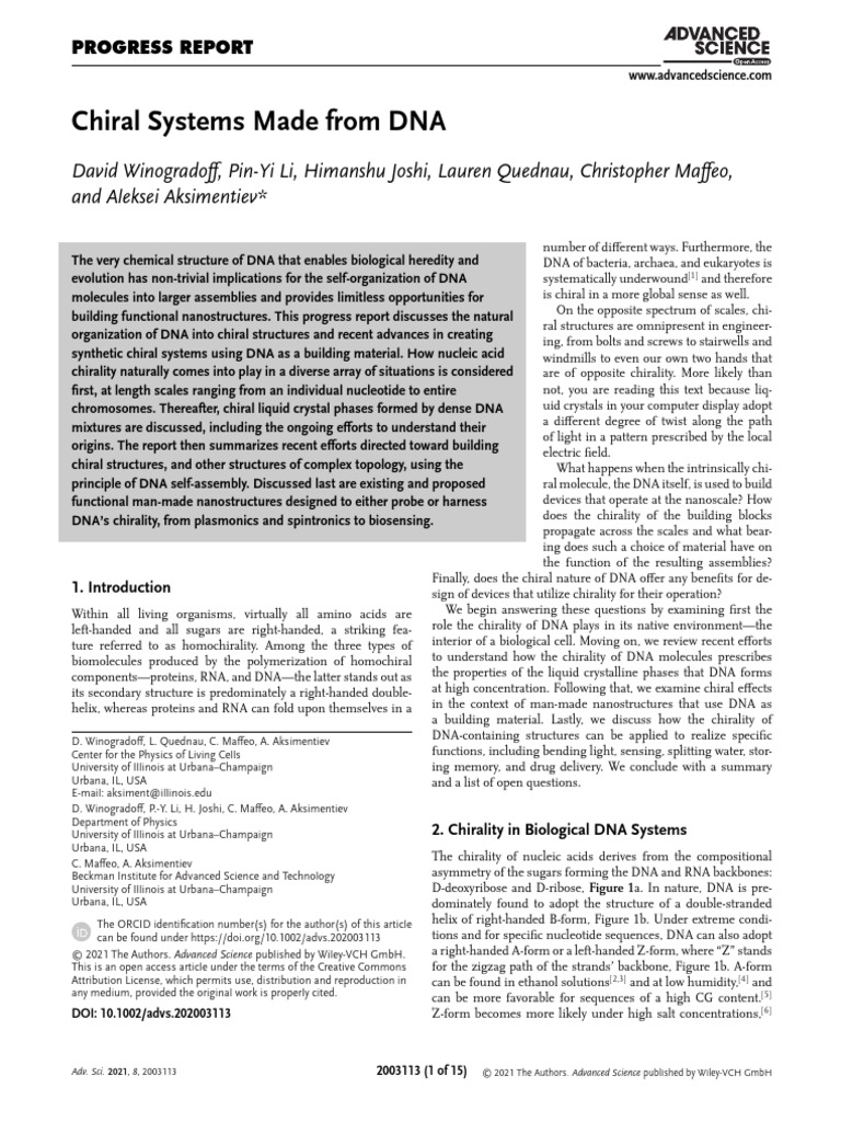 Chiral Systems Made From DNA | PDF | Dna | Rna