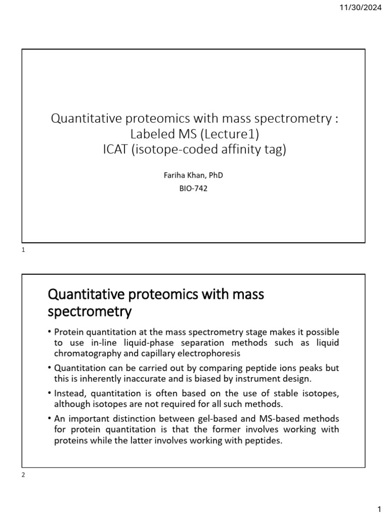 Quantitave Proteomics ICAT BIO742 FK | PDF | Mass Spectrometry | Structural Biology