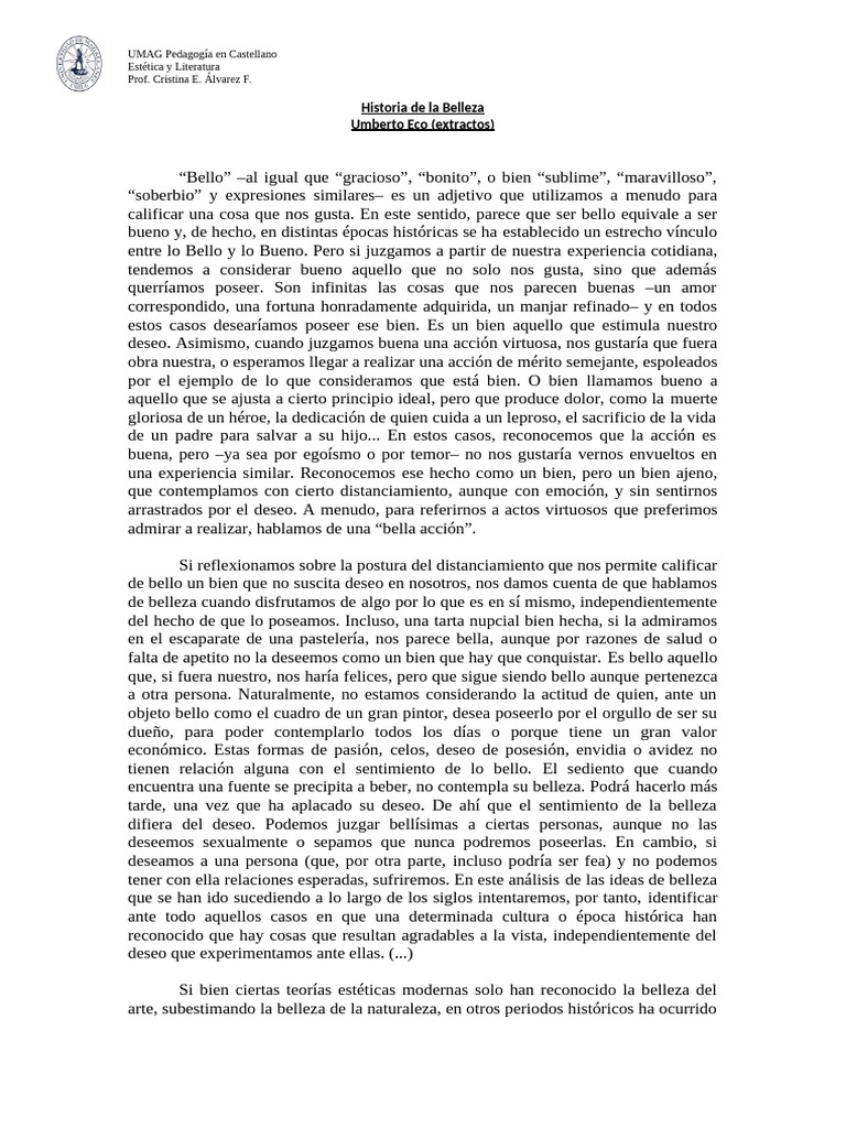 Historia de la Belleza según Eco | PDF | Belleza | Las artes