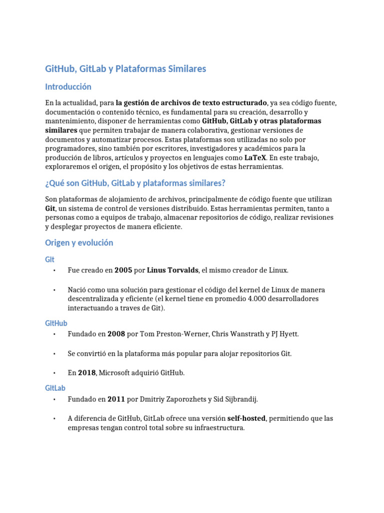 Github, Gitlab Y Plataformas Similares: Introducción | PDF | Control de versiones | Ciencias de ...