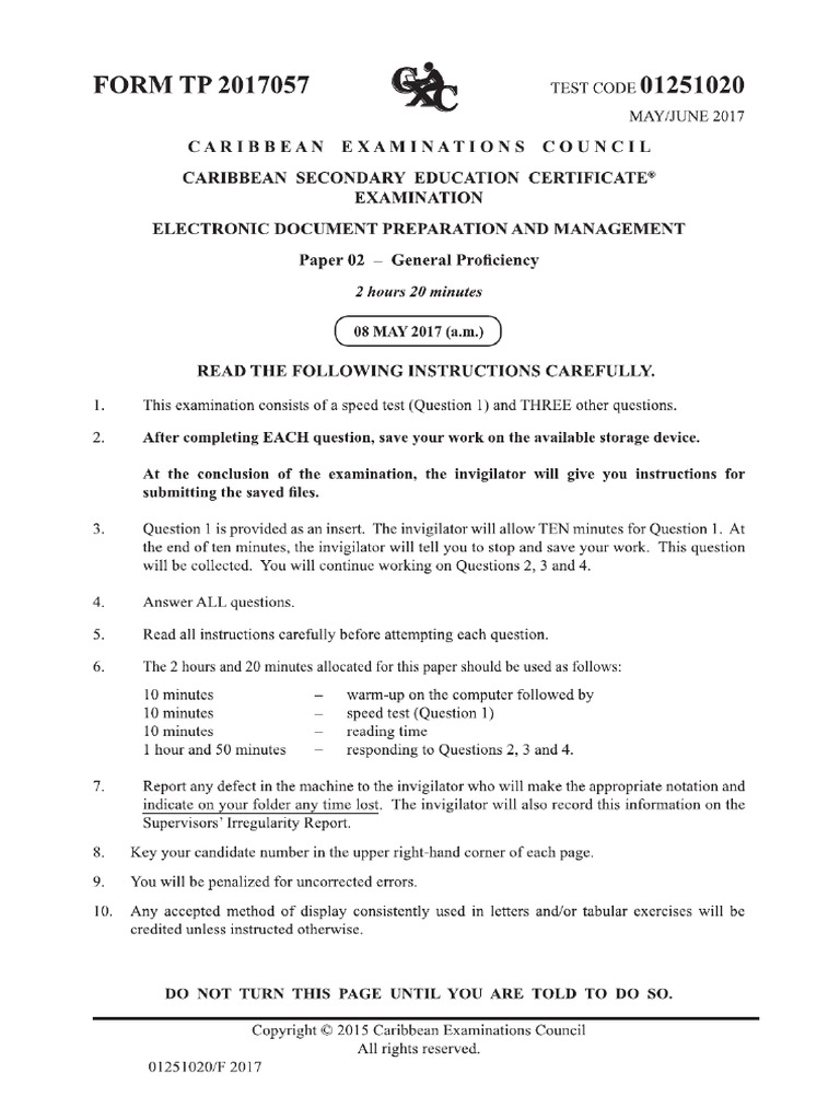 CSEC EDPM - PP2 - MayJune2017 | PDF