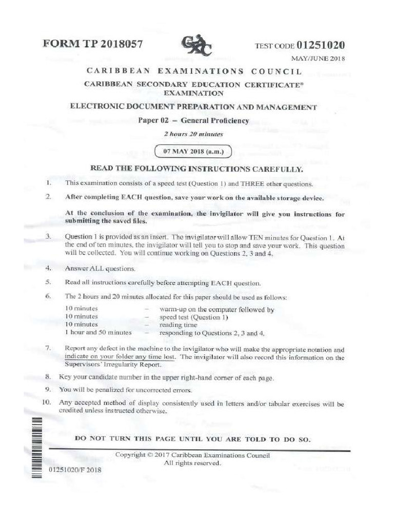 CSEC EDPM - PP2 - MayJune2018 | PDF