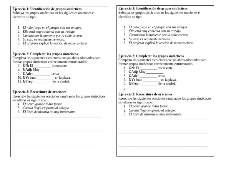 Ejercicios de Grupos Sintácticos | PDF