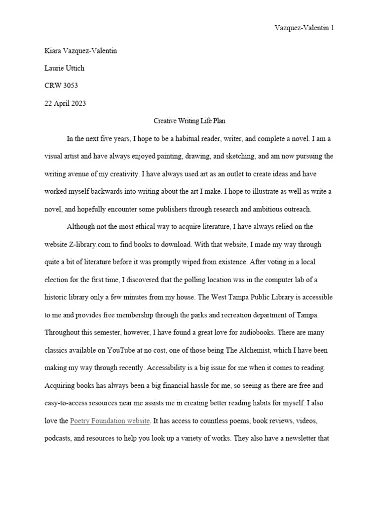 Creative Writing Life Plan Overview | PDF | Poetry