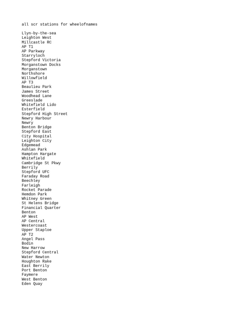 All SCR Stations for Wheel of Names | PDF