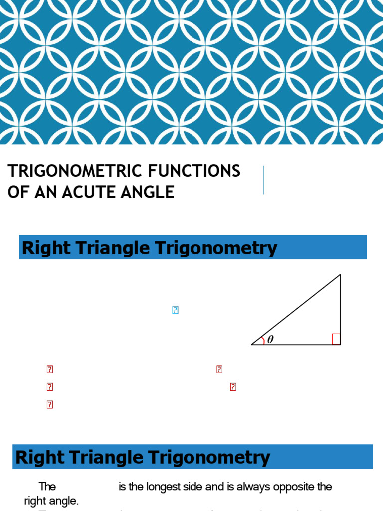 Chapter 1.2 TRIGONOMETRIC FUNCTIONS OF AN ACUTE ANGLE | PDF ...