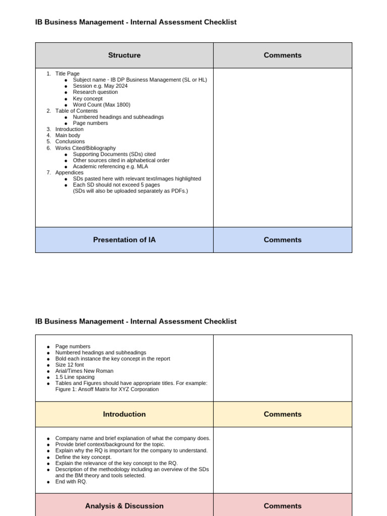IB BM IA Checklist - Student Self Review | PDF | Citation | Standard ...