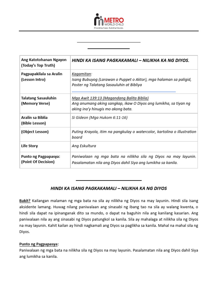 01 Hindi Ka Isang Pagkakamali - Nilikha Ka Ng Diyos | PDF