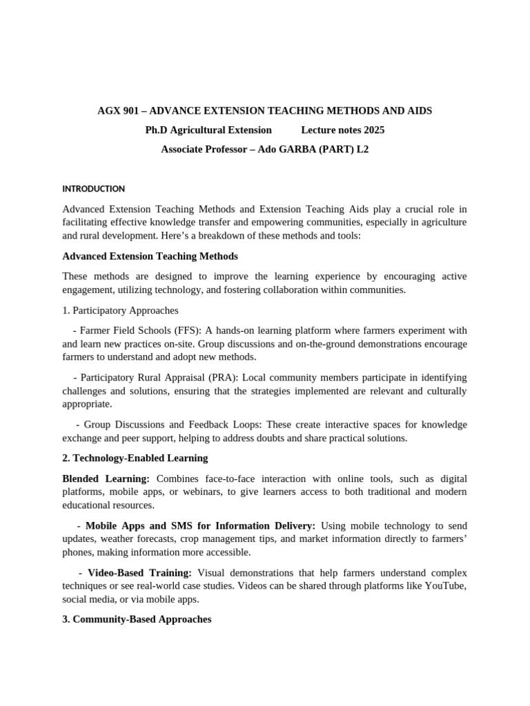 Advance Extension Teaching Methods | PDF | Teaching Method | Learning