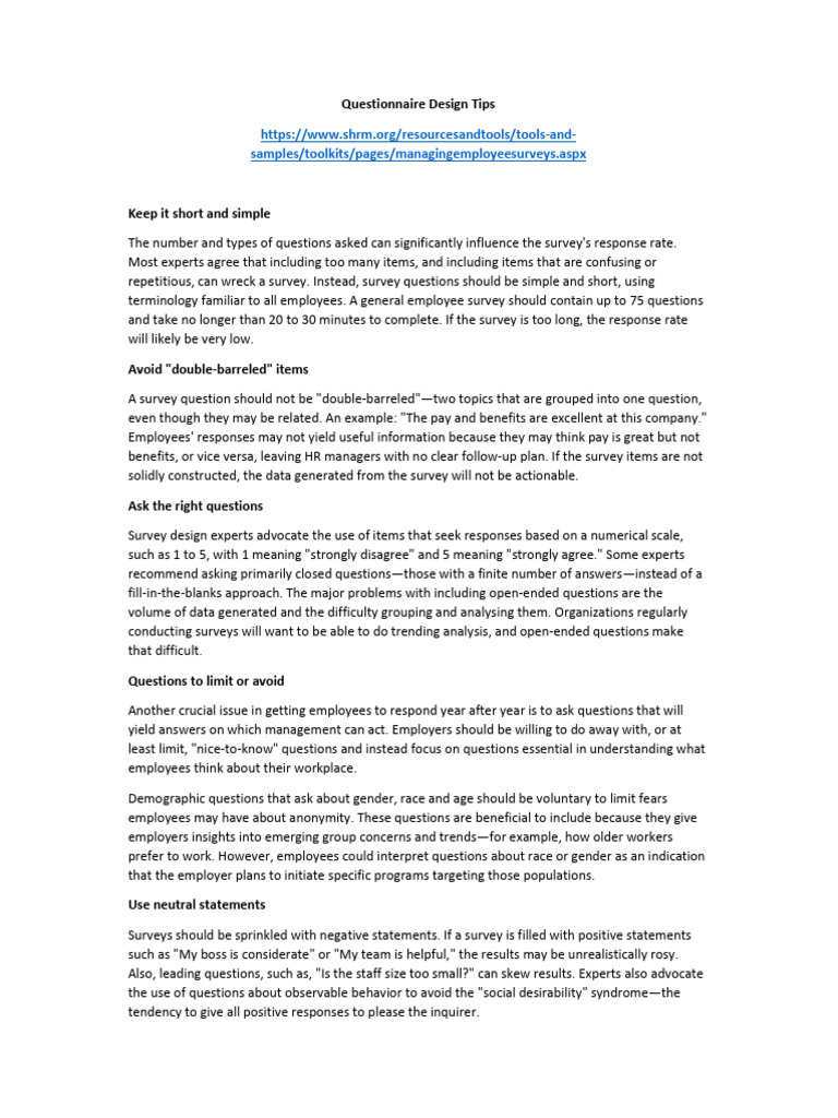 Effective Questionnaire Design Tips | PDF | Survey Methodology ...