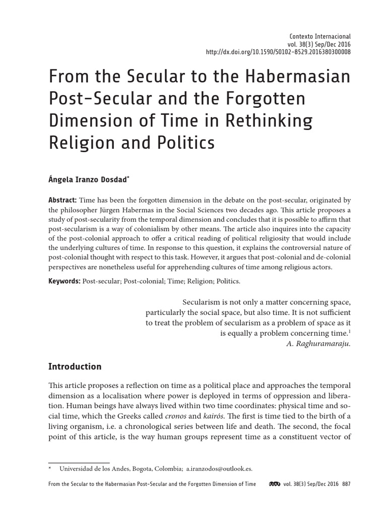 From The Secular To The Habermasian Post-Secular and The Forgotten ...