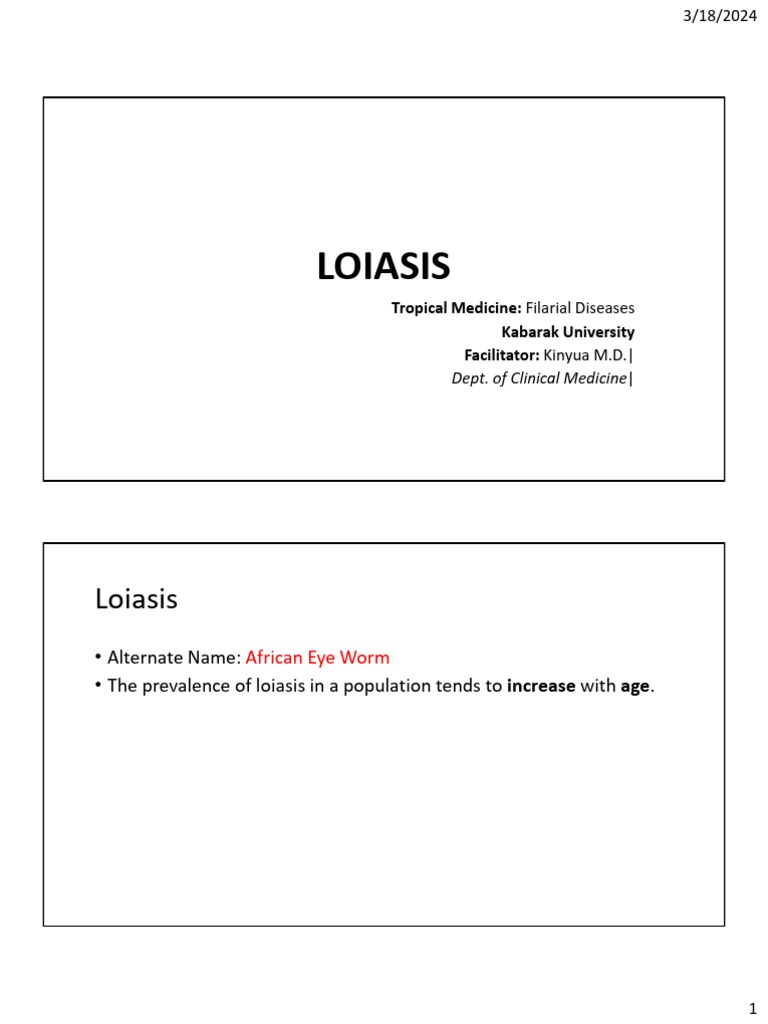 Loiasis Filarial Nematodes | PDF | Medical Specialties | Medicine