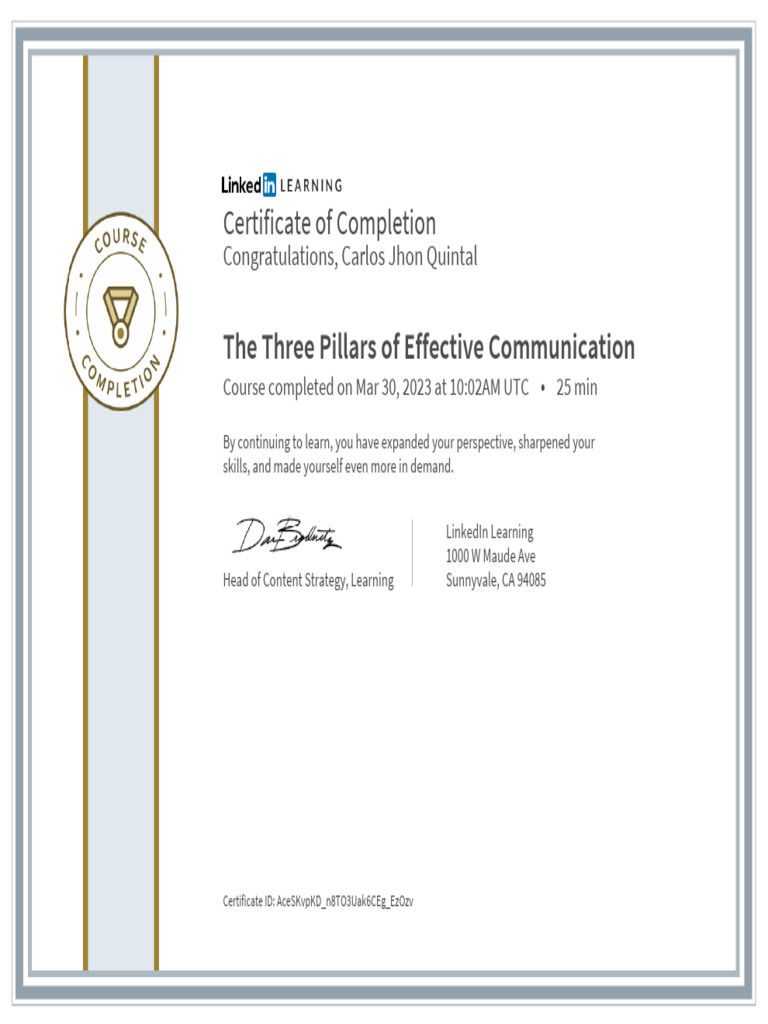 CertificateOfCompletion - The Three Pillars of Effective Communication | PDF