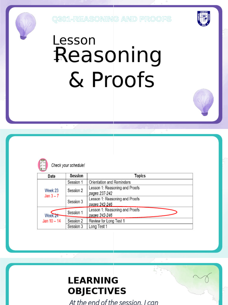 Week 24 Session 3 Reasoning and Proofs | PDF