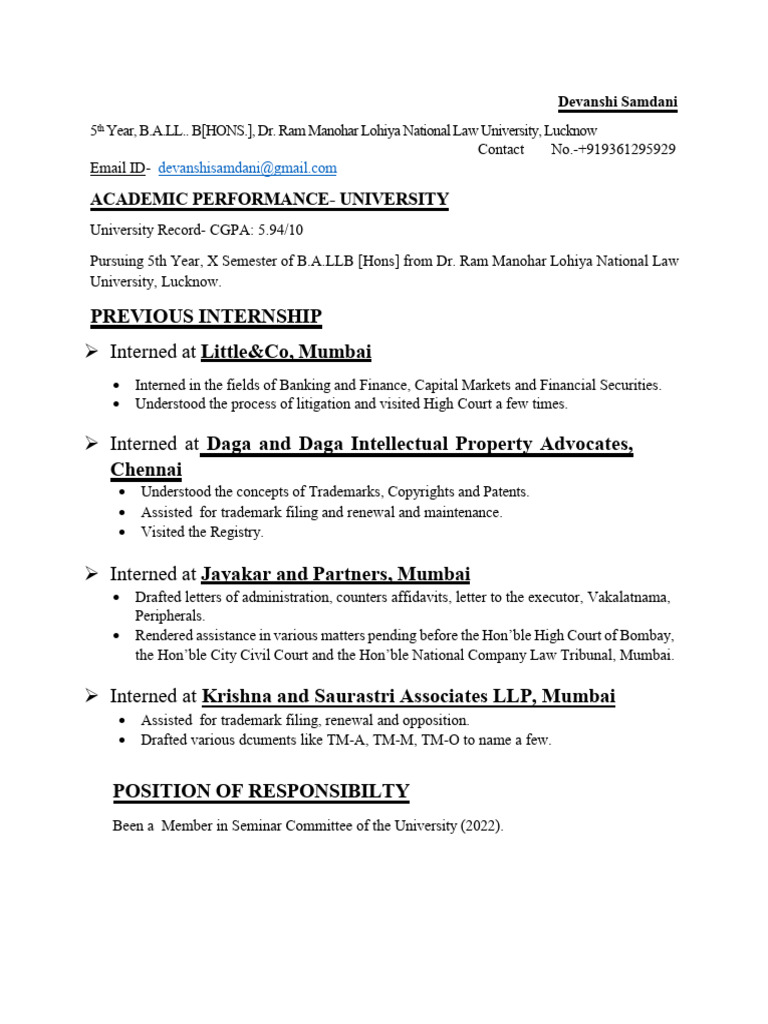 CV Devanshi Samdani 2025 | PDF