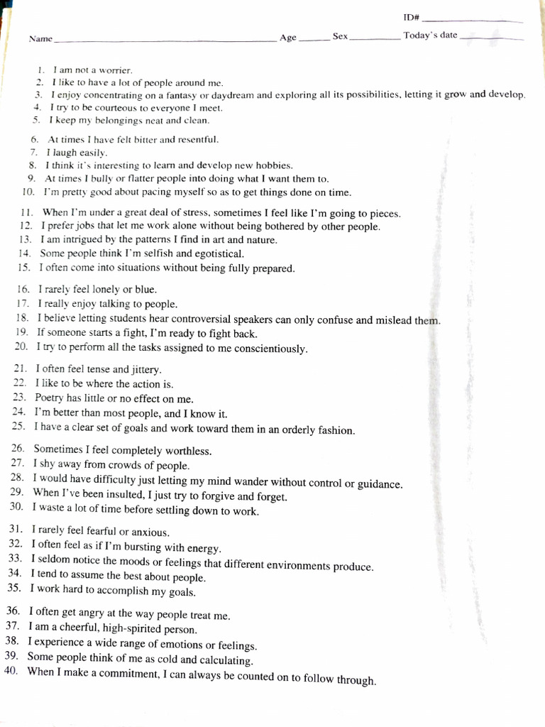 NEO-FFI3 - Test & Answer Sheet | PDF | Emotions | Behavioural Sciences