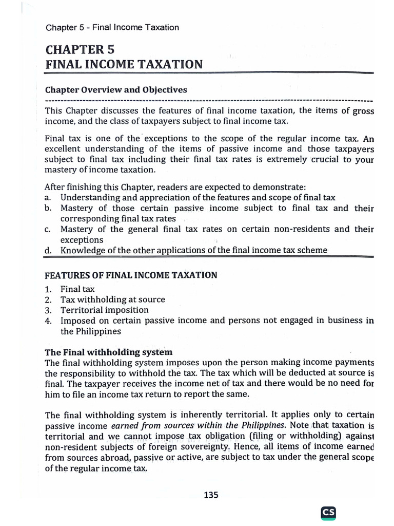 Chapter 5 - Final Income Taxation | PDF