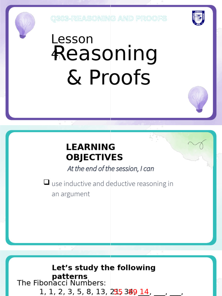 Week 23 Session 3 Reasoning and Proofs | PDF | Inductive Reasoning ...