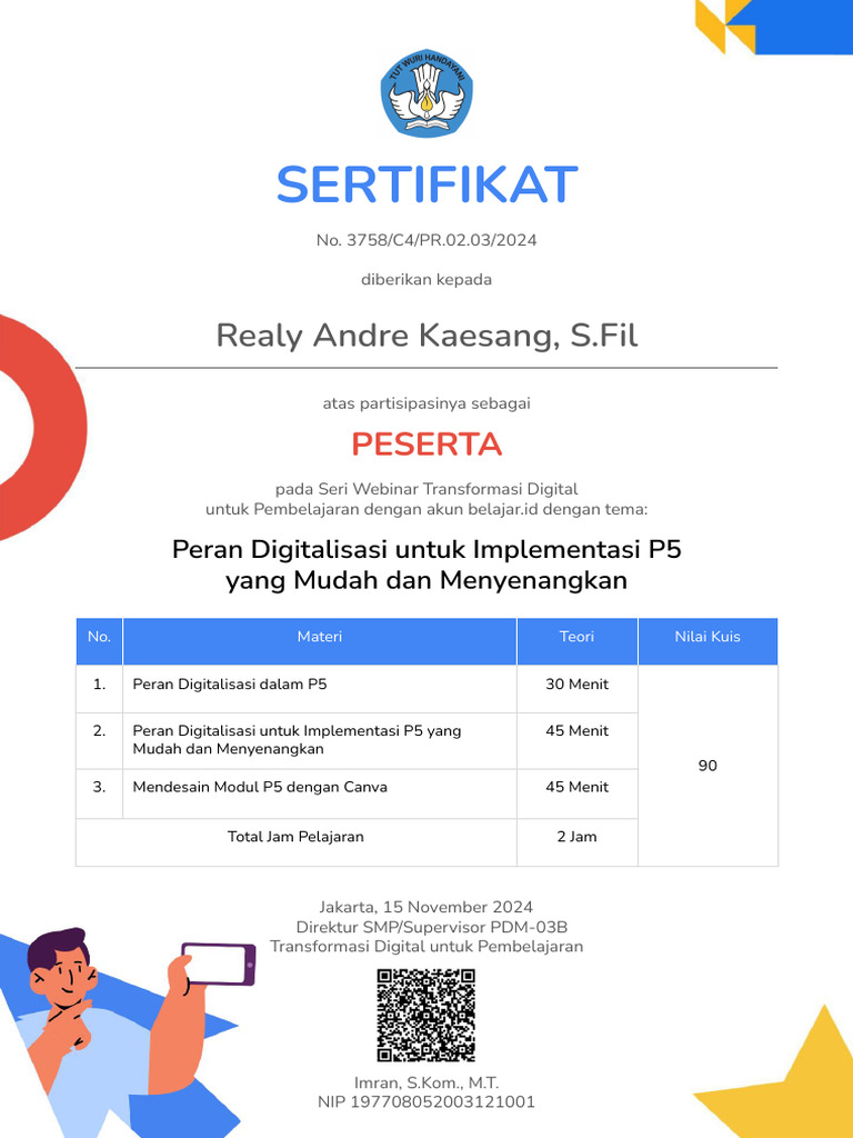 Realy Andre Kaesang, S.Fil - Sertifikat Webinar Peran Digitalisasi ...