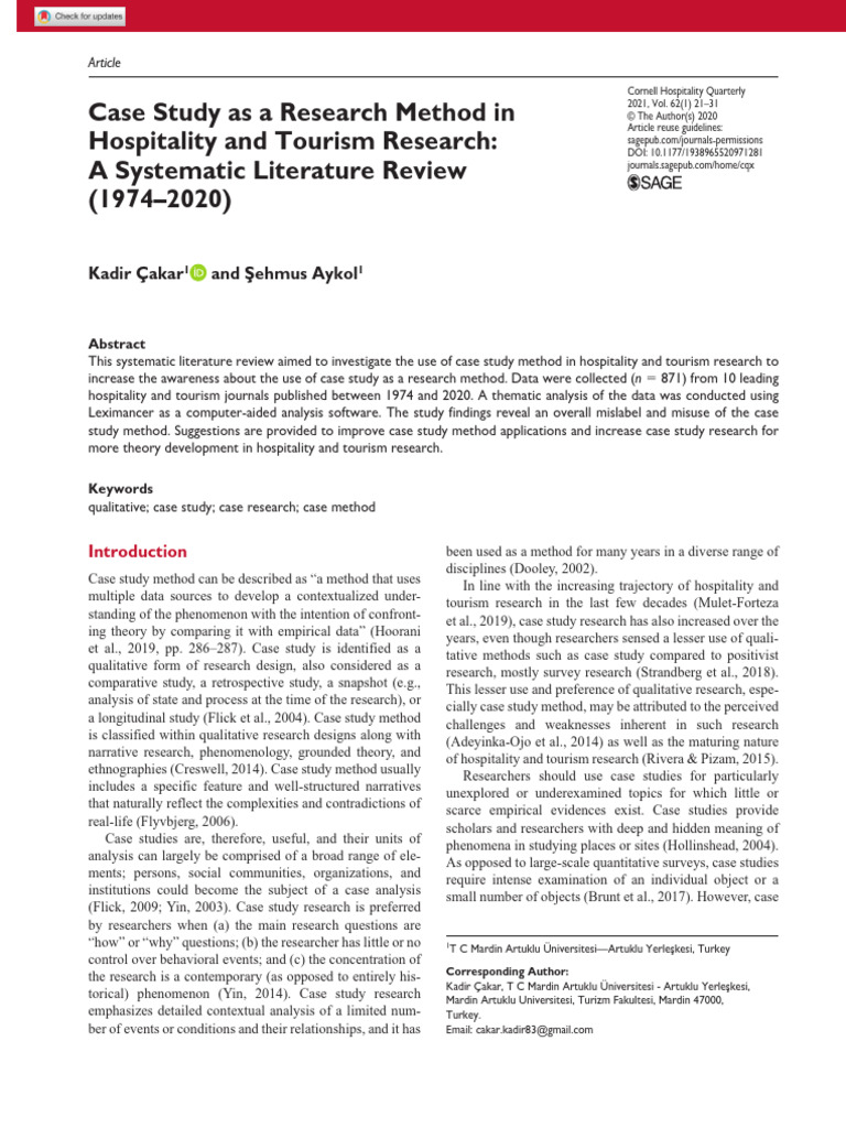 Case Study As A Research Method in Hospitality and Tourism Research | PDF | Qualitative Research ...