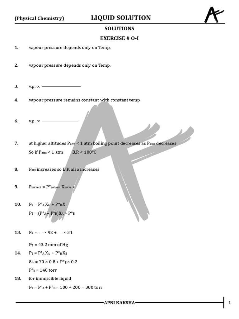 Sheet - 01 (Solution) - Liquid Solution Exercise | PDF | Applied And Interdisciplinary Physics ...