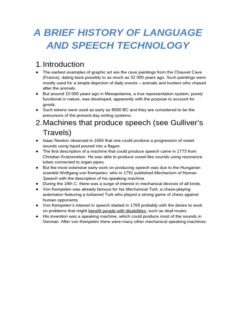 History of Language and Speech Tech | PDF | Speech Synthesis | Speech ...