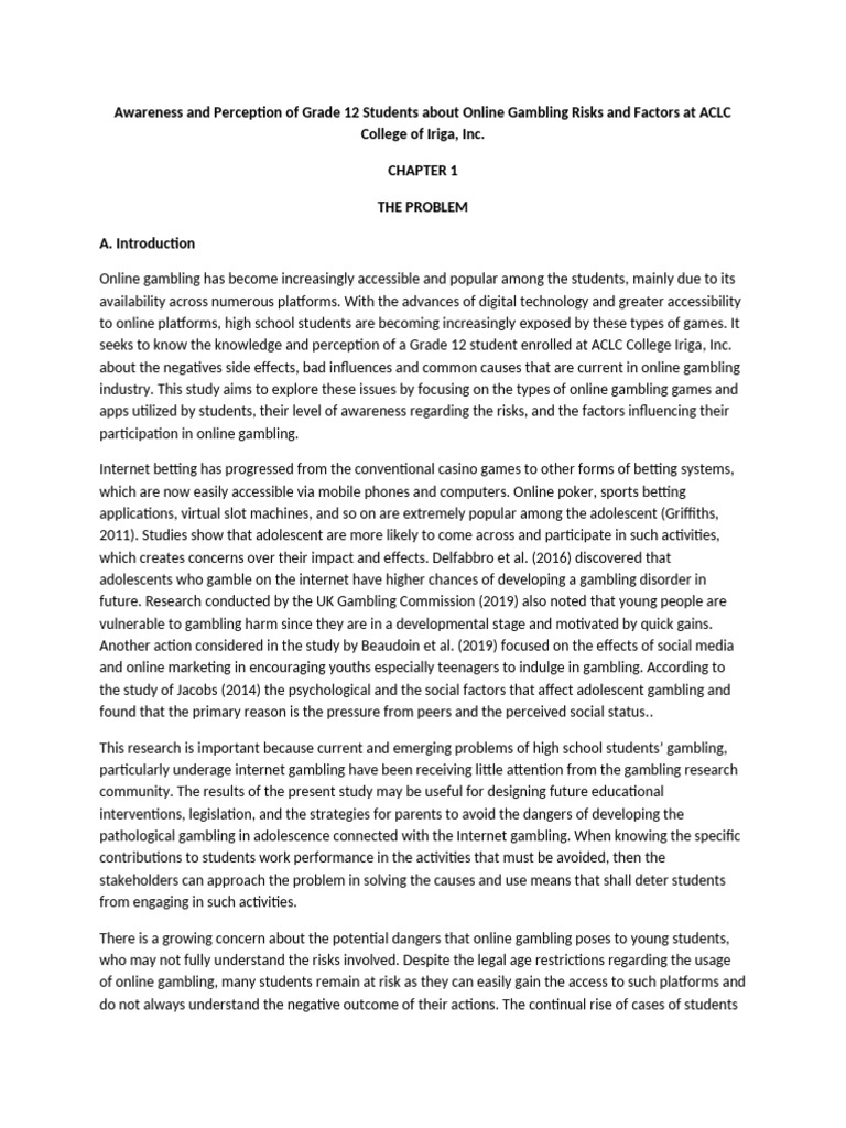 Grade 12 Awareness of Online Gambling Risks | PDF | Gambling | Adolescence
