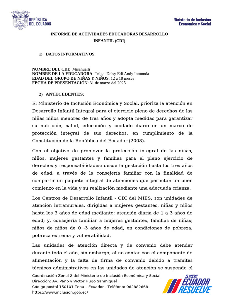 Informe de Actividades CDI Misahualli | PDF