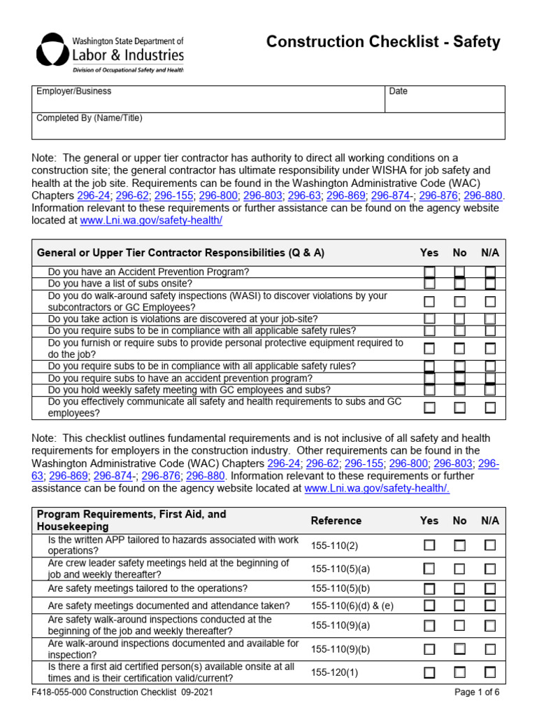 HSE Construction Site Safety Checklist | PDF | Safety