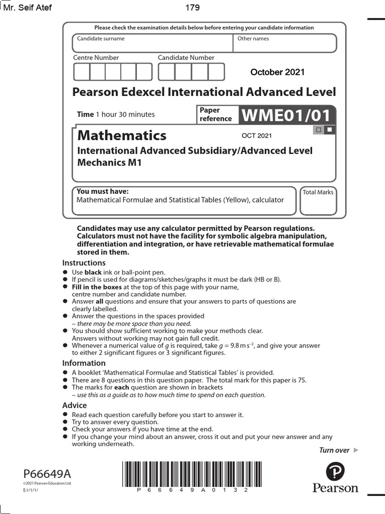 Mechanics M1 Exam Paper - Oct 2021 | PDF | Collision | Force