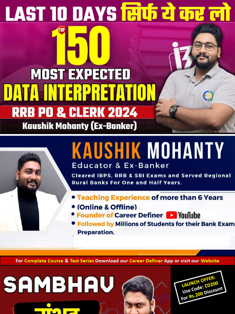 Top 150 Data Interpretation Sets For RRB PO & Clerk | PDF | Mathematics | Arithmetic