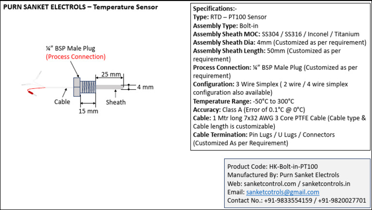HK-Bolt-in-RTD Sensor | PDF
