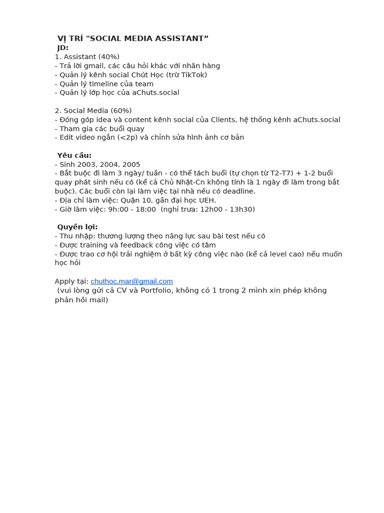 Job Description - Social Media Assistant | PDF