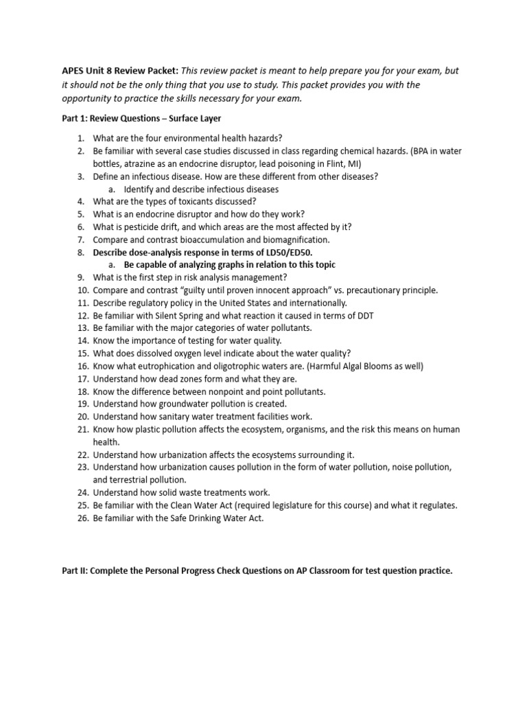 APES Unit 8 Review Sheet | PDF | Water Pollution | Water Quality
