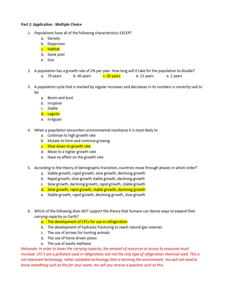 APES Unit 4 Answer Sheet MC (1) | PDF | Population Growth | White ...
