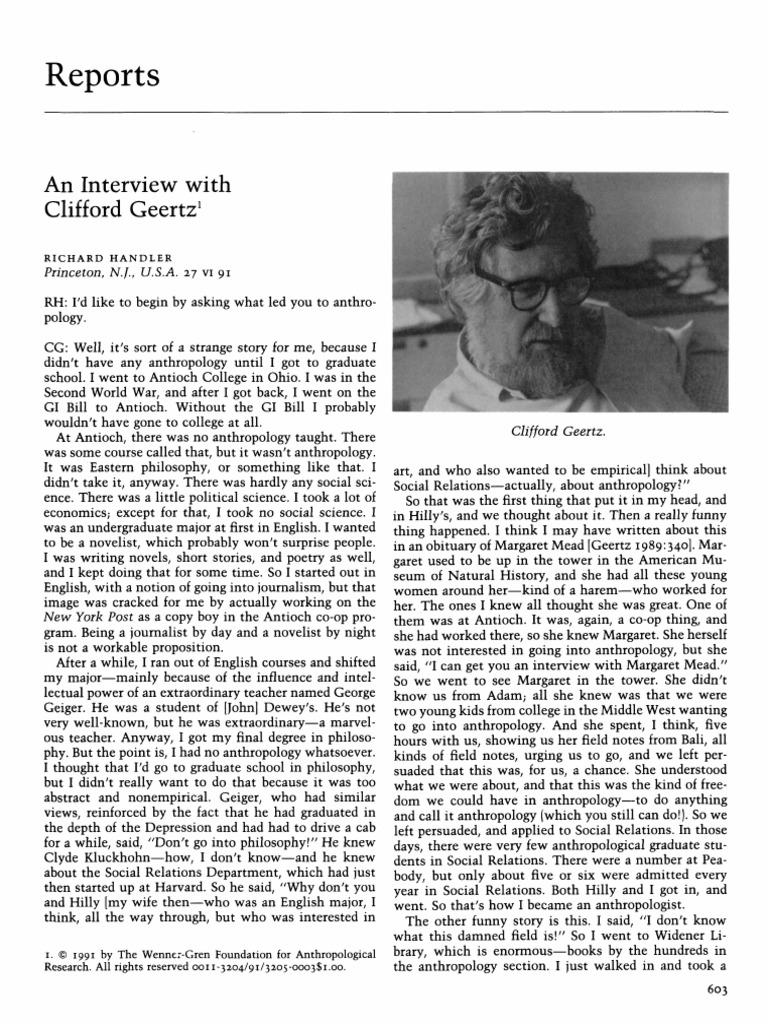 An Interview With Clifford Geertz | PDF | Liberal Arts Education