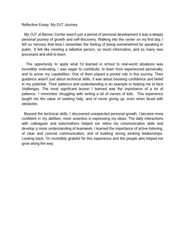 Reflection Essay My OJT Journey | PDF