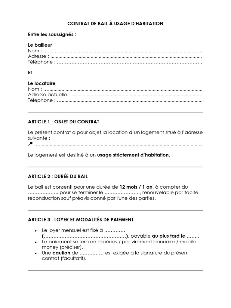 Modèle de contrat de bail habitation | PDF | Droit privé | Loi commune