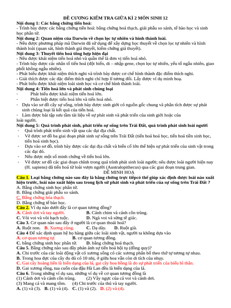 2. Gv Đề Cương Ktgk 2 Môn Sinh | PDF