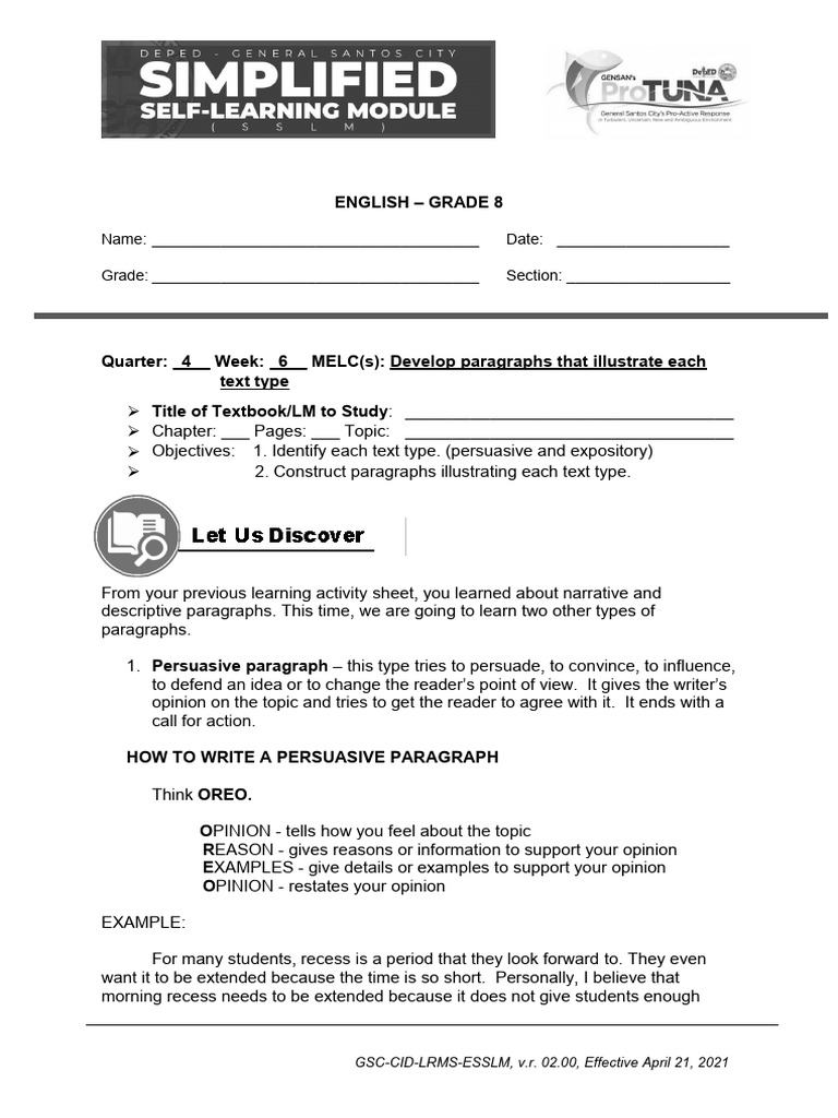 Grade 8 Writing: Persuasive & Expository | PDF