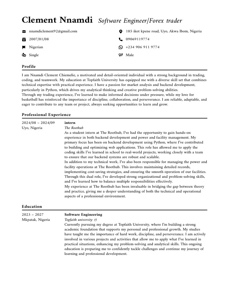 Clement Nnamdi FlowCV Resume 20240814 2 | PDF | Learning | Behavior ...