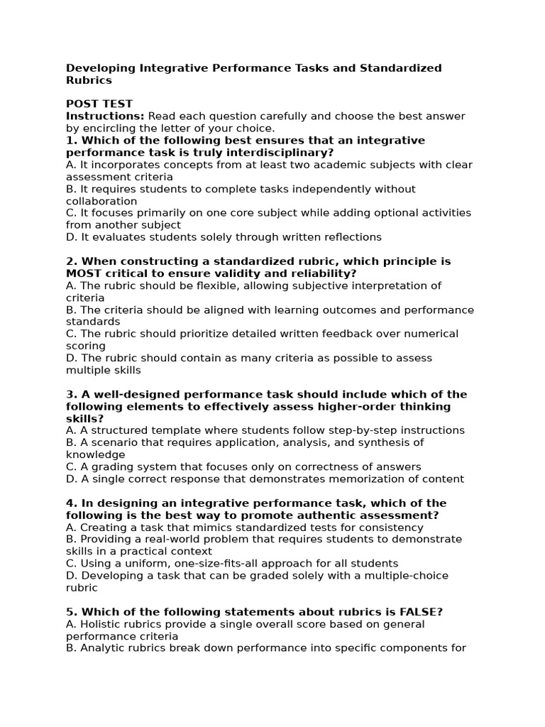 Integrative Performance Tasks & Rubrics | PDF