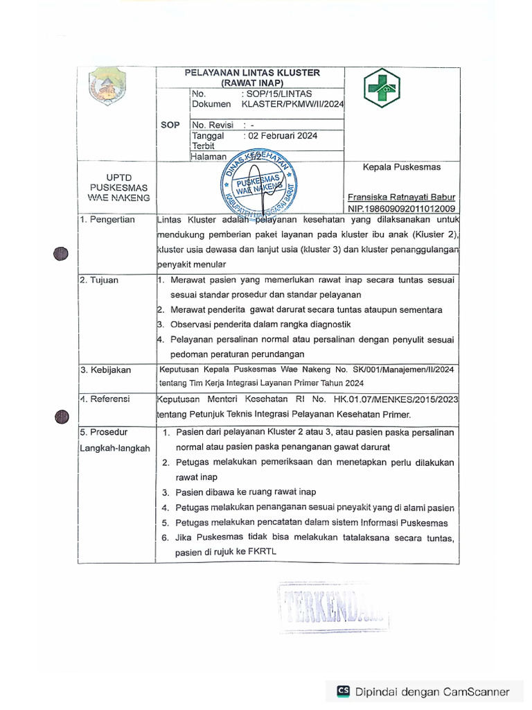 Sop Lintas Klaster Rawat Inap | PDF