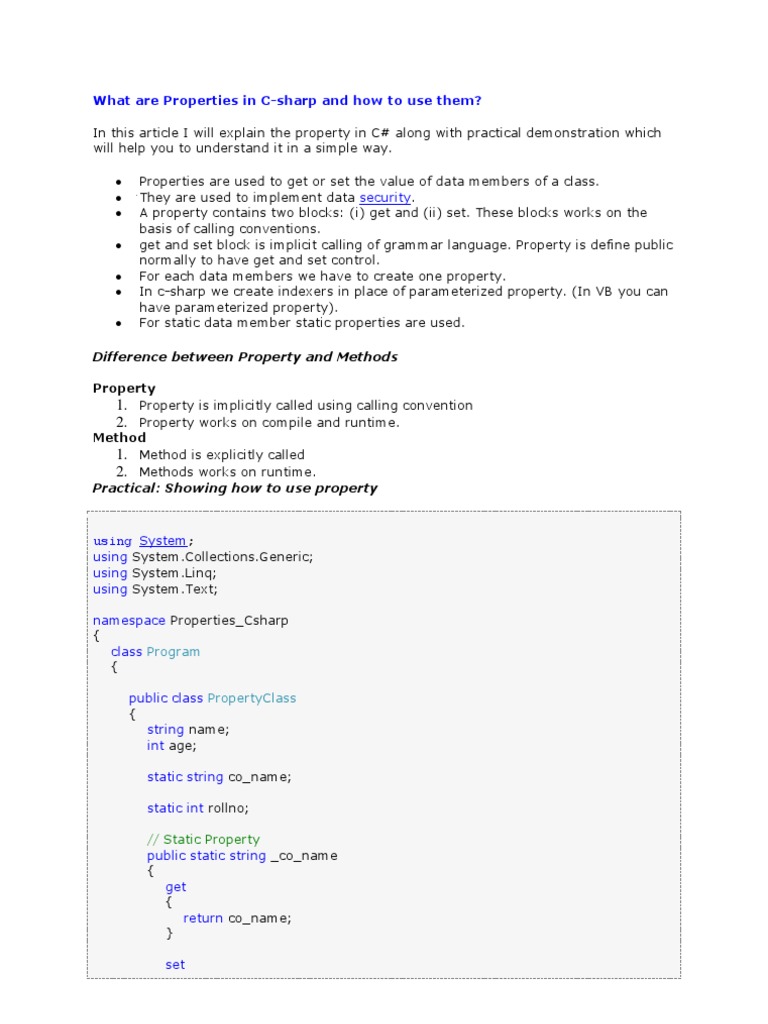 Understanding Properties in C# | PDF | Computers